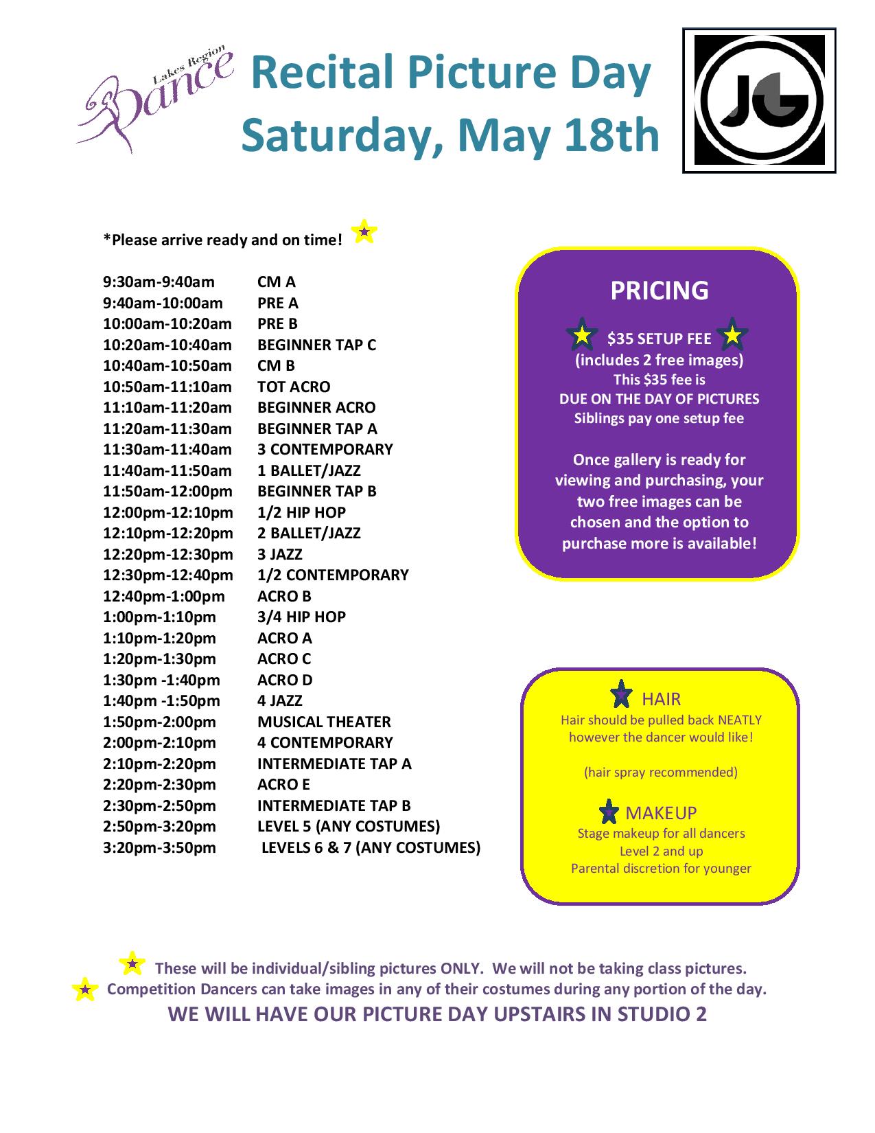 Recital Picture Day times – Lakes Region Dance