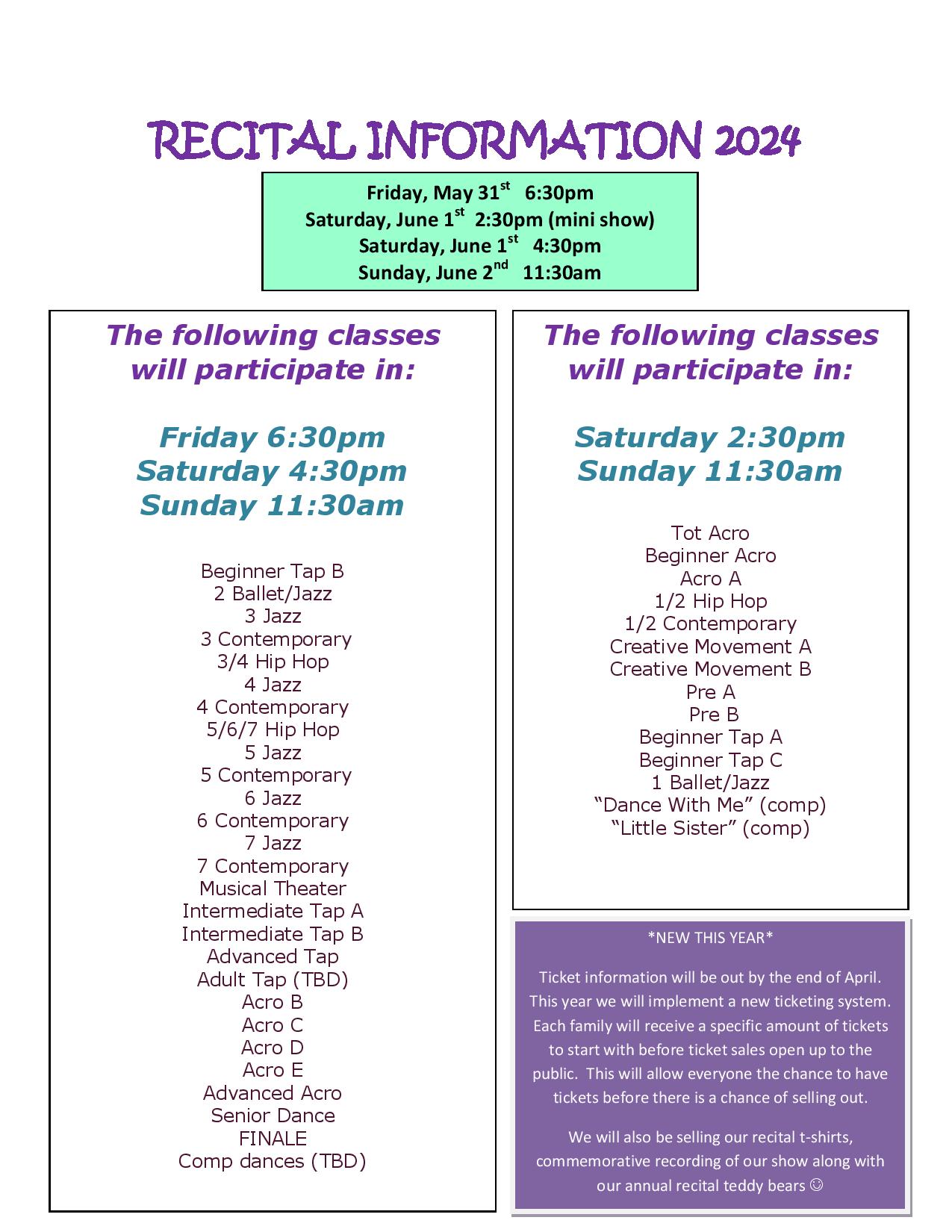 Recital dates-times-dress rehearsal INFO – Lakes Region Dance